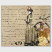 Steampunk Victorian Gold Script Lady Woman Bird Wrapping Paper | Zazzle