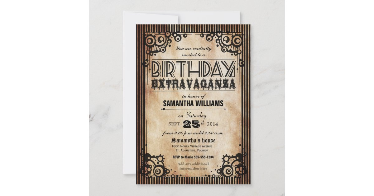 Steampunk Vintage Look Birthday Extravaganza Invitation | Zazzle