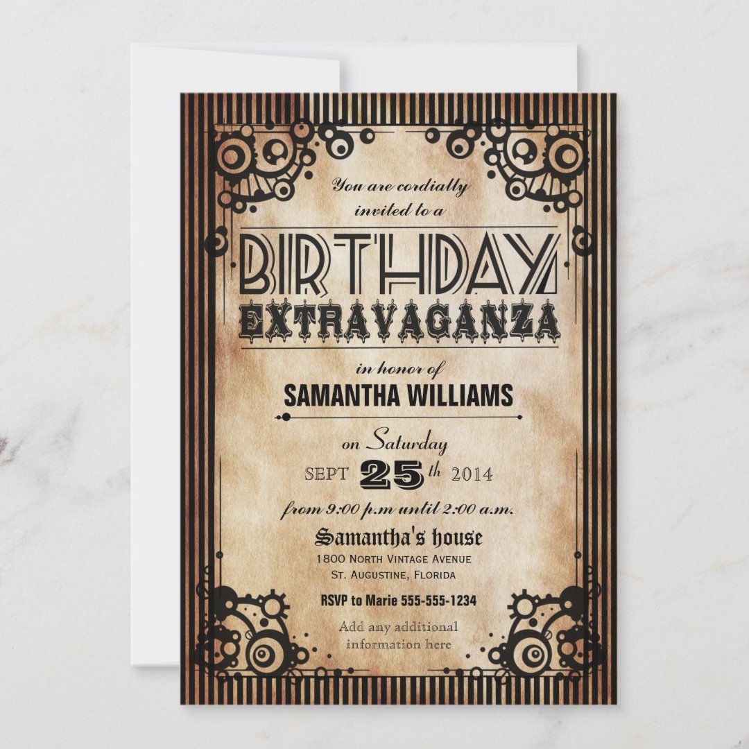 Steampunk Vintage Look Birthday Extravaganza Invitation | Zazzle