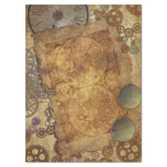 Steampunk Vintage Map Gears Tissue Paper | Zazzle