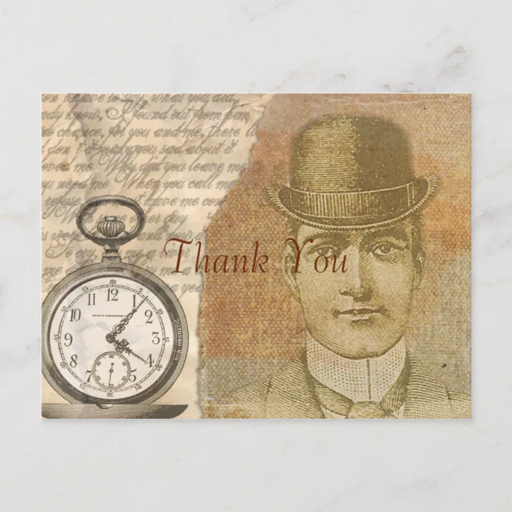 Steampunk Vintage Victorian Gentleman Thank You Postcard | Zazzle
