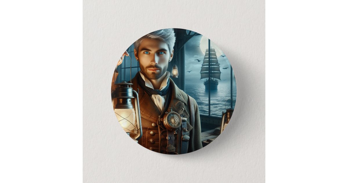 Steampunk Vintage Victorian Lighthouse Keeper Button | Zazzle
