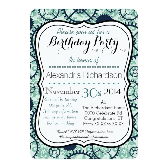 Steampunk watch gear and damask birthday party invitation | Zazzle.com