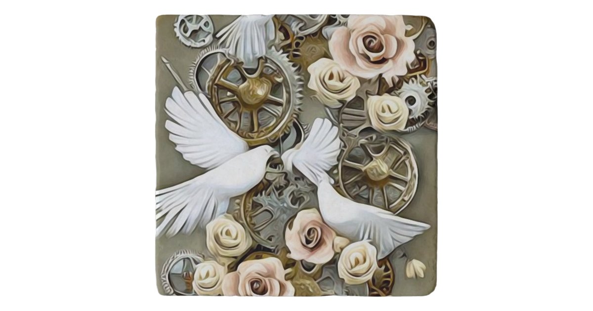 Steampunk Wedding Doves Trivet | Zazzle