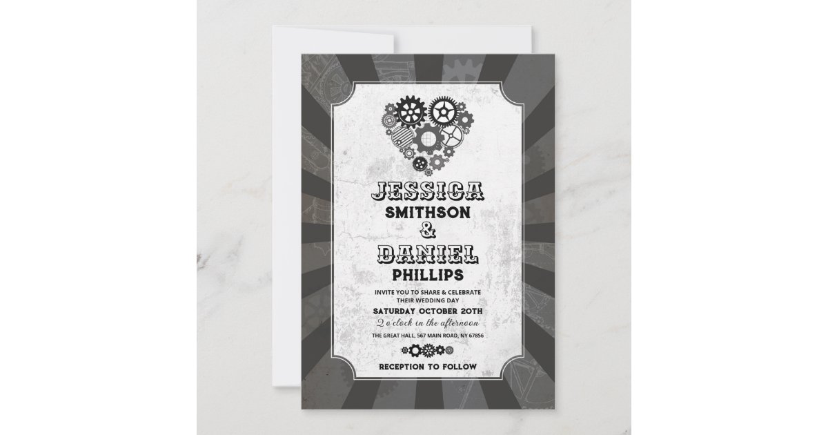 Steampunk Wedding Hearts Cogs Retrofuturistic Invitation | Zazzle