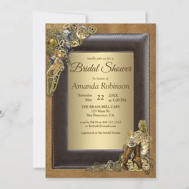 Steampunk Wedding On Suede Bridal Shower Invitation | Zazzle