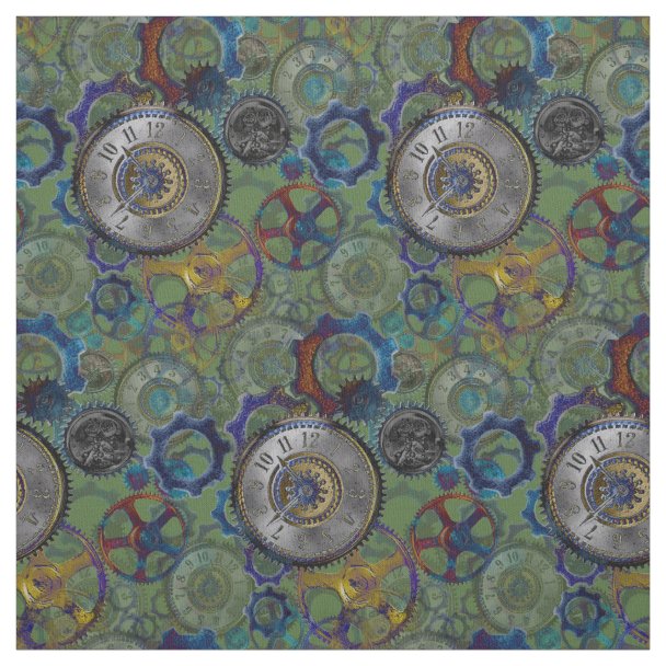 Steampunk wheels gears cogs watch face pattern fabric | Zazzle