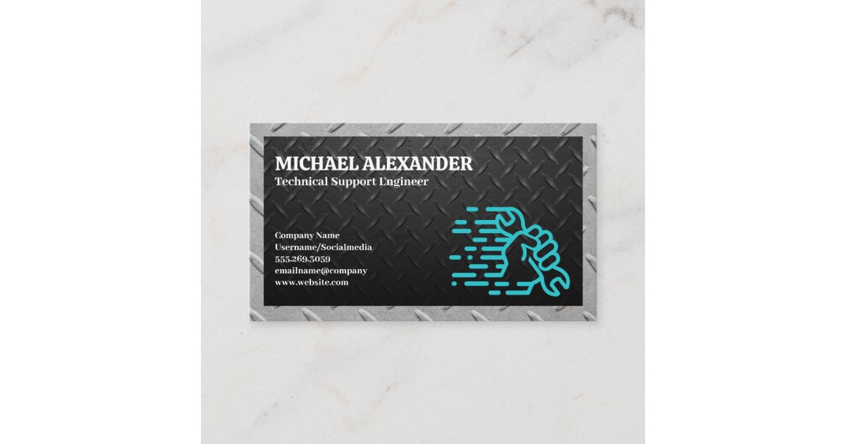 Steel Background | Wrench in Hand Business Card | Zazzle