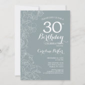 Steel Blue Floral 30th Birthday Party Invitation | Zazzle