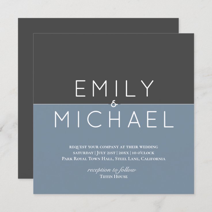 Steel Blue Modern Wedding Invitation - Bold | Zazzle