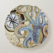 Steel Blue Octopus Music Compass Round Pillow | Zazzle