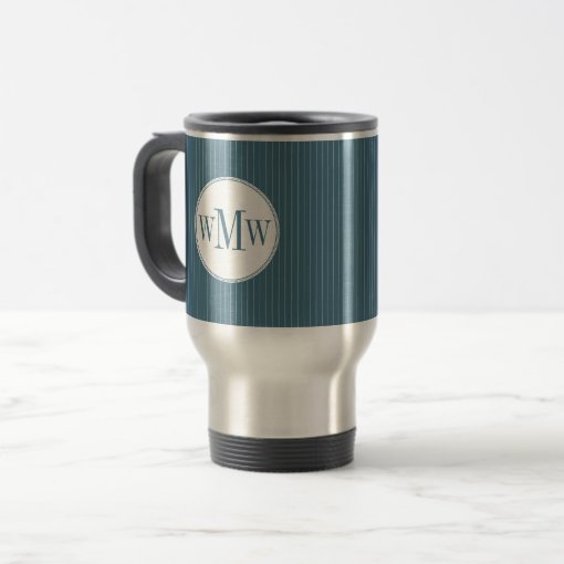 Steel Blue Pinstripe Monogram Travel Mug | Zazzle
