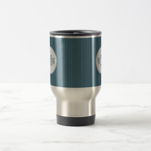 Steel Blue Pinstripe Monogram Travel Mug | Zazzle