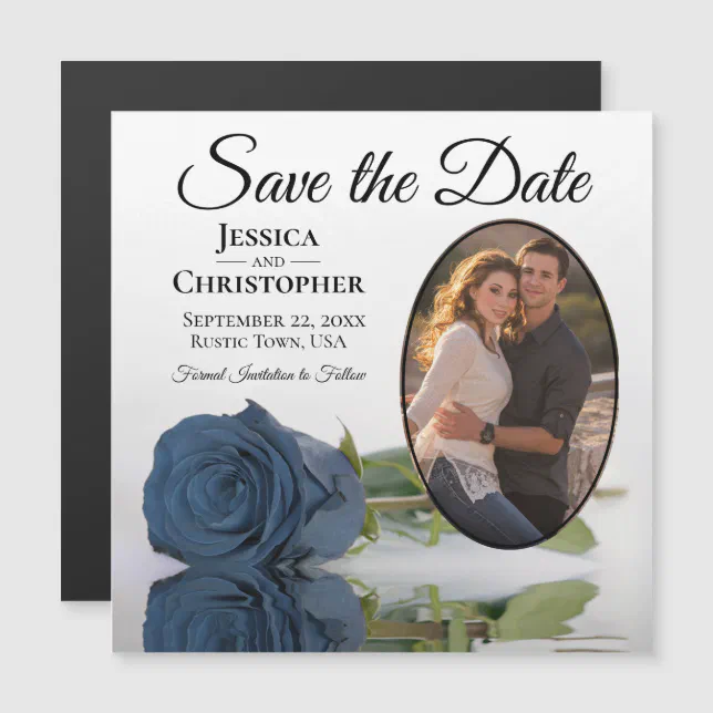 Steel Blue Rose Wedding Save The Date Photo Magnet | Zazzle