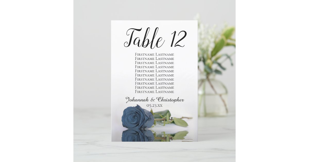 Steel Blue Rose Wedding Table Seating Chart Large | Zazzle