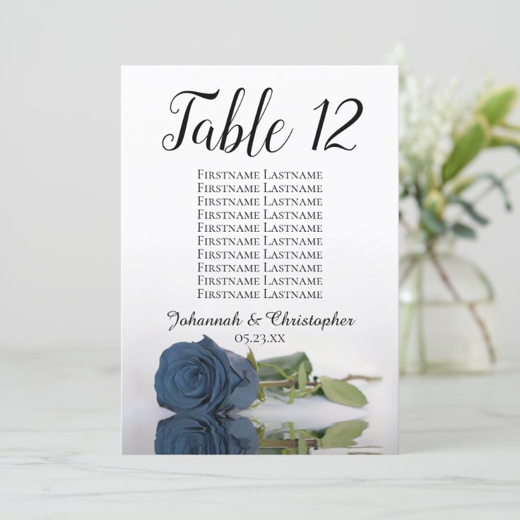 Steel Blue Rose Wedding Table Seating Chart Large | Zazzle