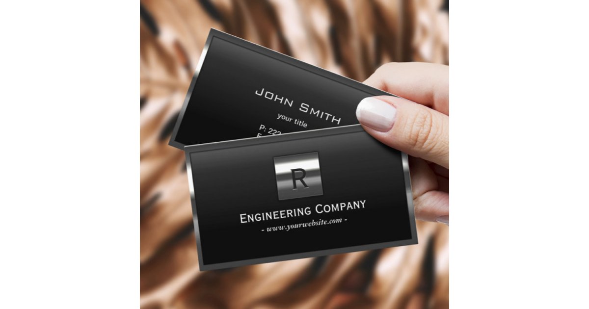 Steel Border Monogram Engineering Business Card | Zazzle