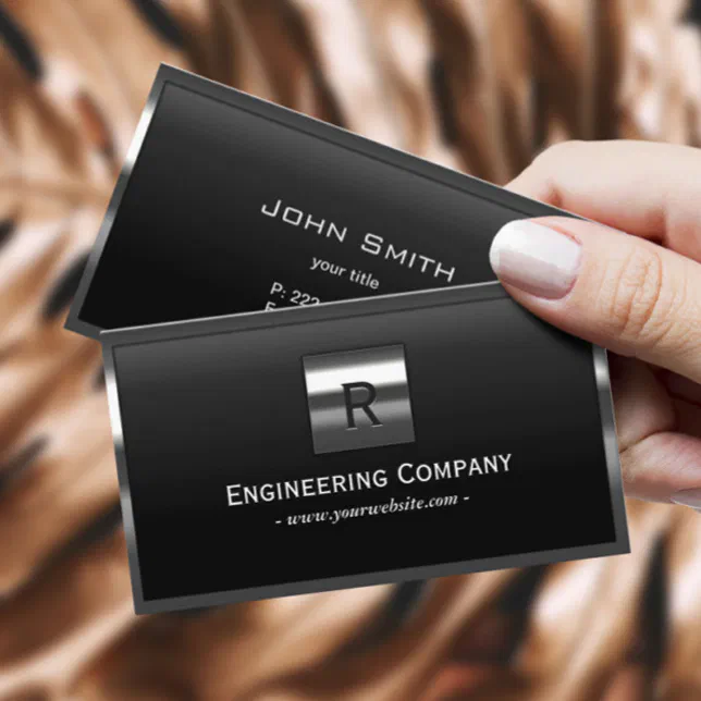 Steel Border Monogram Engineering Business Card | Zazzle