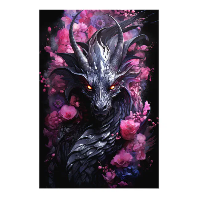 Steel Dragon in Flowers Photo Print | Zazzle