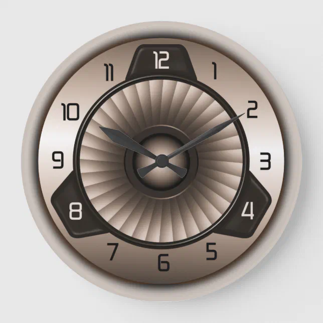 Steel Jet Engine Aviation Large Round Wall Clocks | Zazzle