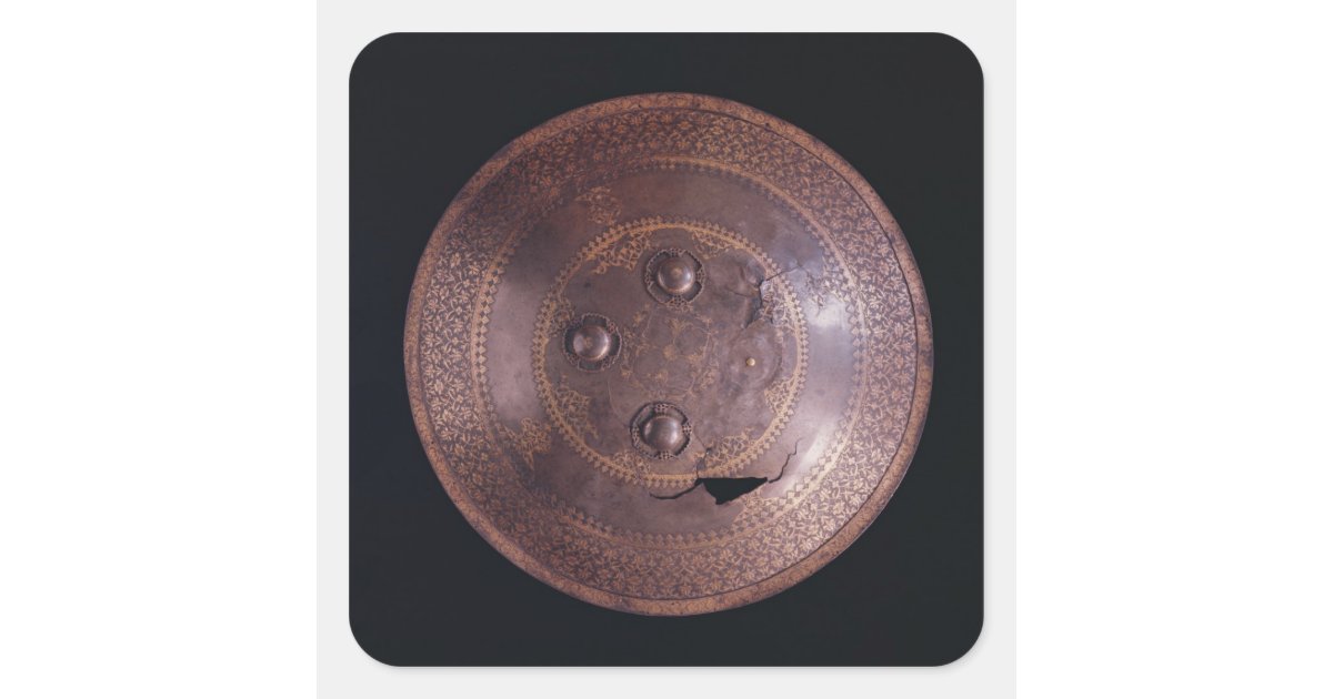 Steel shield with intricate gold decoration square sticker | Zazzle