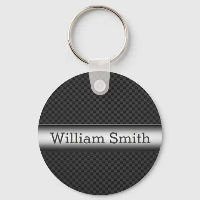 Steel striped carbon fiber keychain | Zazzle