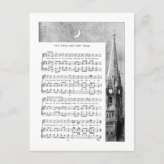 Steeple and Moon New Year Song Holiday Postcard | Zazzle