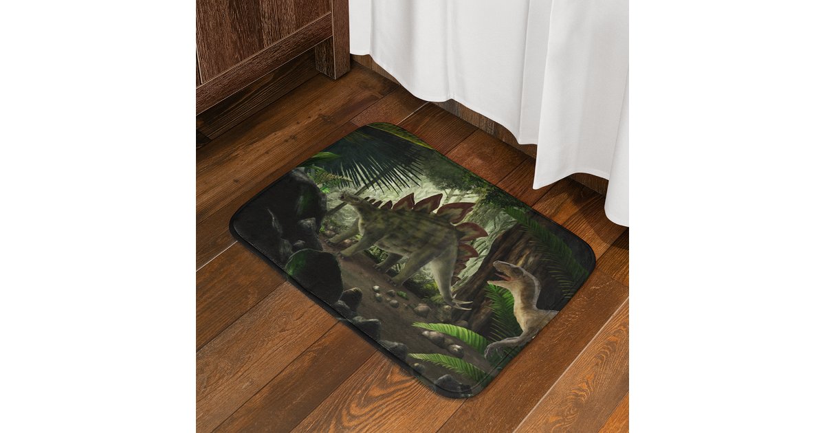 Stegosaurus and Deinonychus Dinosaurs Bath Mat | Zazzle