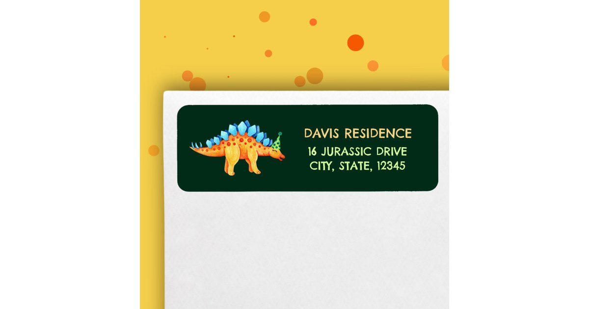 Stegosaurus Dinosaur Boys Birthday Watercolor Label | Zazzle