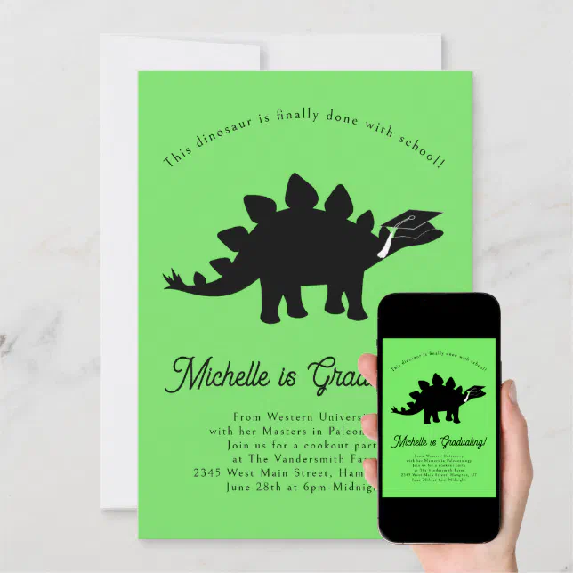 Stegosaurus Dinosaur Dino Graduation Party Invitation | Zazzle