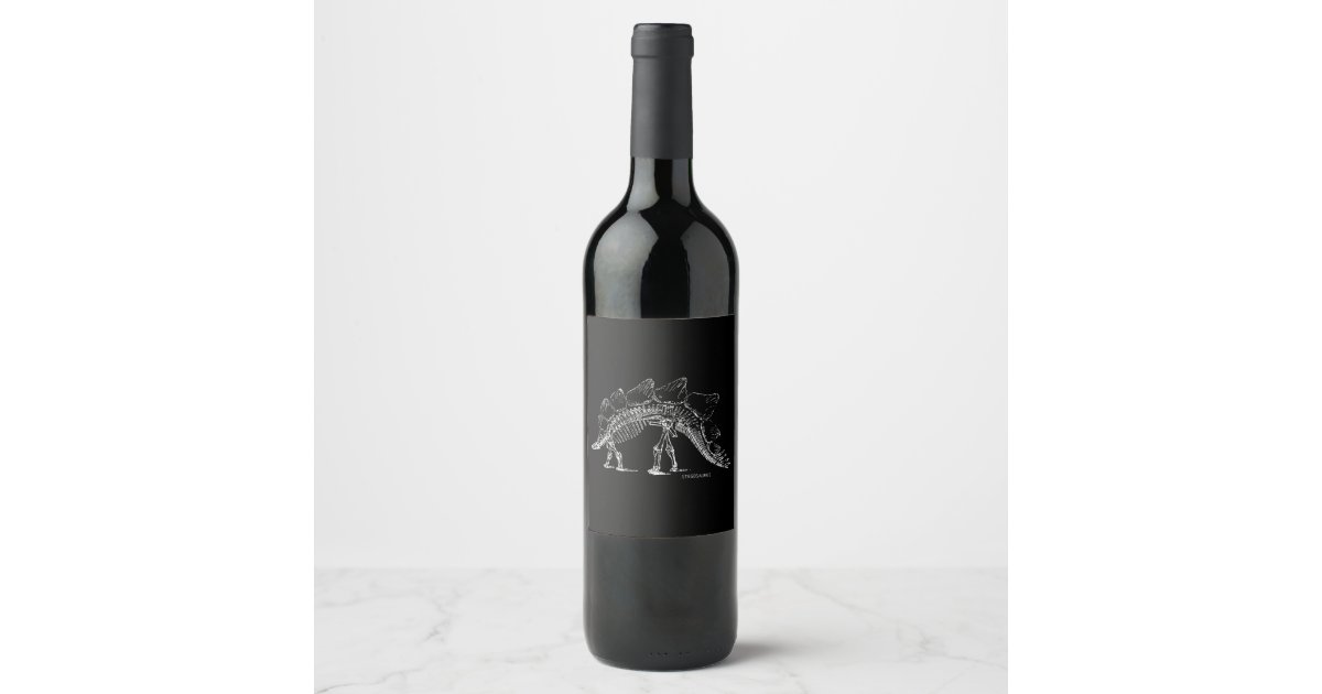stegosaurus dinosaur skeleton nerdy biology gift wine label | Zazzle