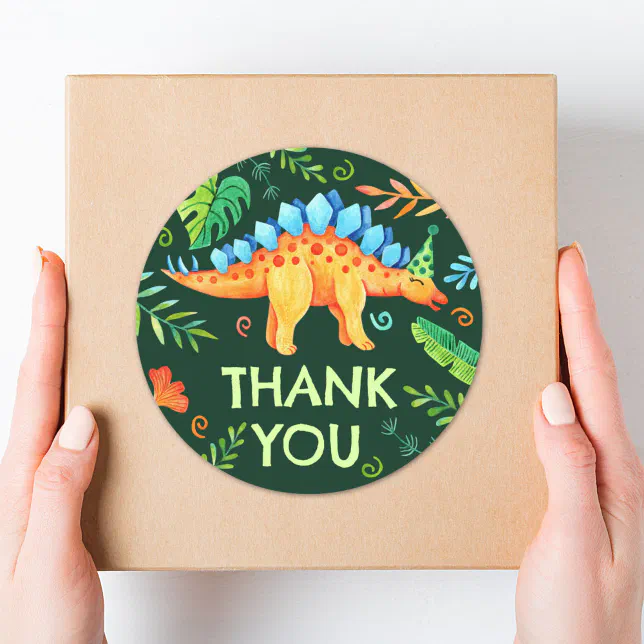 Stegosaurus Dinosaur Thank You Birthday Classic Round Sticker | Zazzle