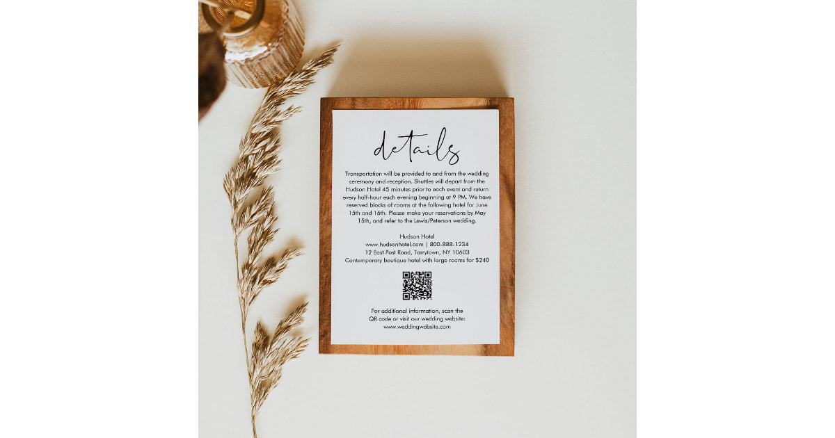 STELLA Minimalist Wedding Details QR Code 3.5x5 Enclosure Card | Zazzle
