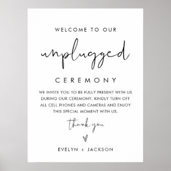 STELLA Unplugged Wedding Ceremony Sign Poster | Zazzle