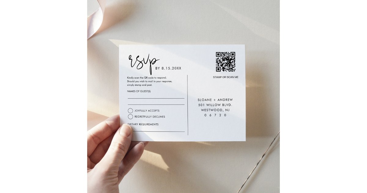 STELLA Wedding RSVP QR Code Postcard | Zazzle