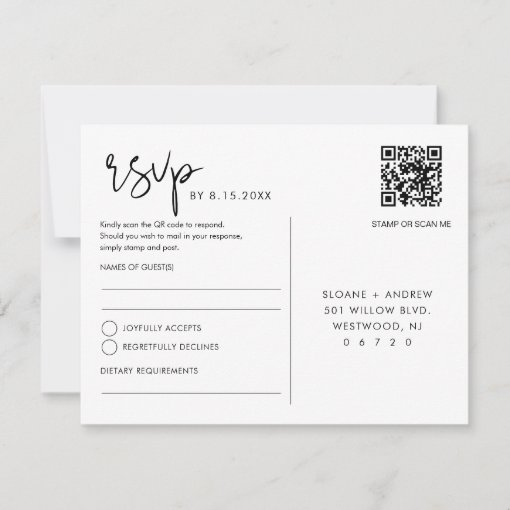 STELLA Wedding RSVP QR Code Postcard | Zazzle