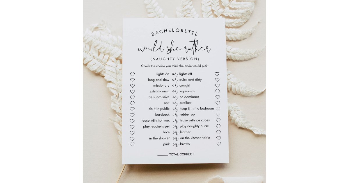 Stella Would She Rather Naughty Bachelorette Game Invitation Zazzle