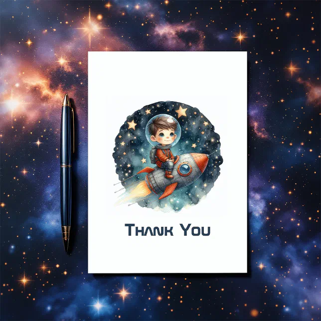 Stellar Boy Space Rocket Thank You Card | Zazzle