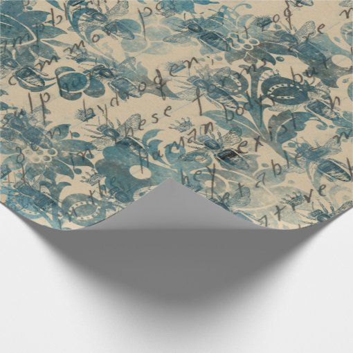 Stencil Flowers, Bees and Writing on Tan Wrapping Paper | Zazzle