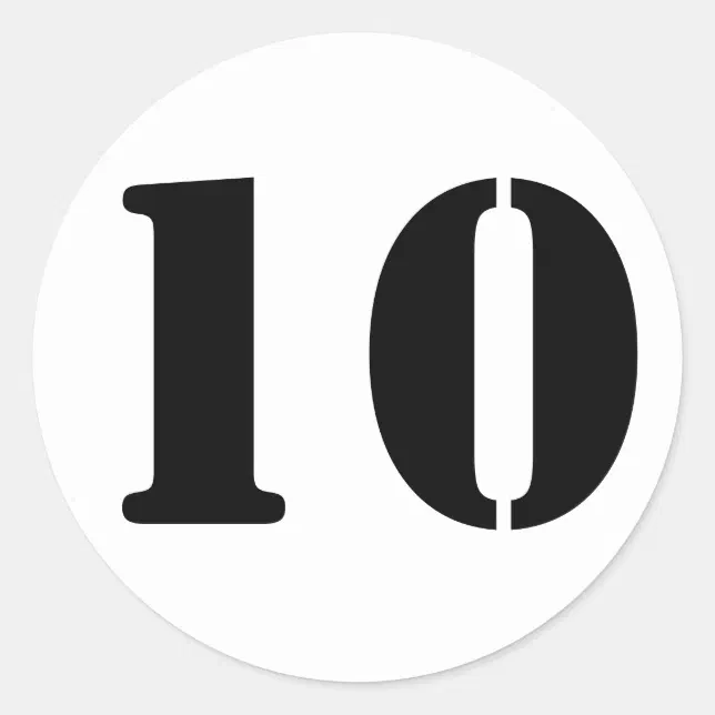 Stencil Numbers by Janz Number 10 Ten White Classic Round Sticker | Zazzle