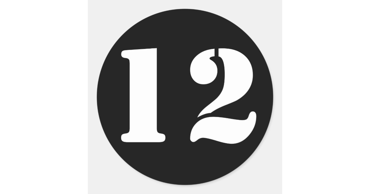 Stencil Numbers by Janz Number 12 Twelve Black Classic Round Sticker ...
