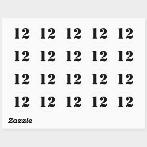 Stencil Numbers by Janz Number 12 Twelve White Classic Round Sticker ...