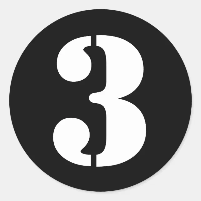 Stencil Numbers by Janz Number 3 Three Black Classic Round Sticker | Zazzle