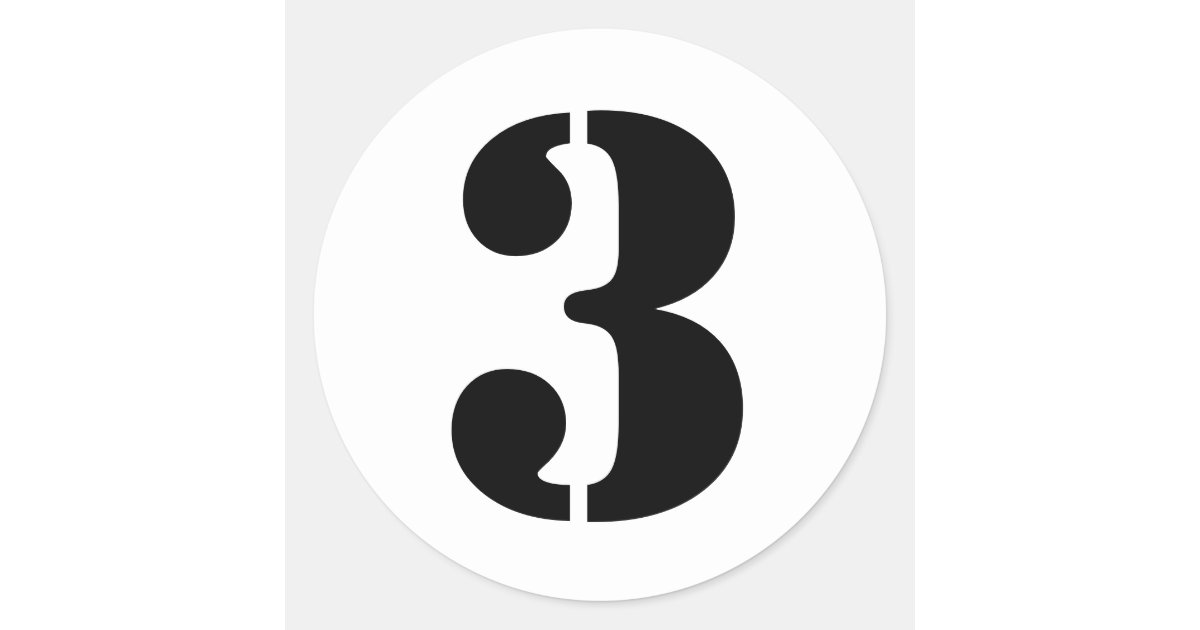 Stencil Numbers by Janz Number 3 Three White Classic Round Sticker | Zazzle