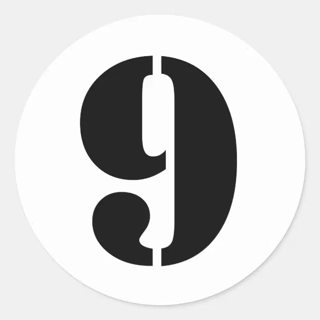 Stencil Numbers by Janz Number 9 Nine White Classic Round Sticker | Zazzle