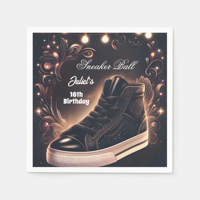 Step Chic Shoe Girl Sweet 16 Sneaker Ball Birthday Napkins | Zazzle
