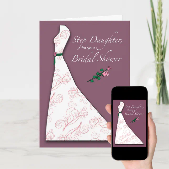 Step Daughter, Bridal Shower Dress Silhouette Plum Invitation | Zazzle