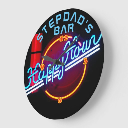 STEPDAD Mancave Bar Den Clock Neon - Customizable | Zazzle