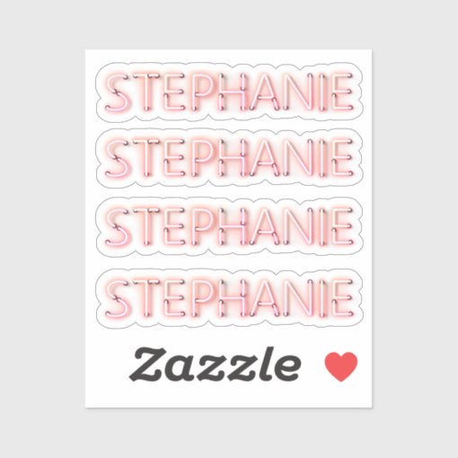 Stephanie name in glowing neon lights classic roun sticker | Zazzle