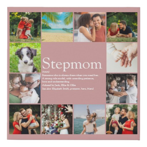 Stepmom Bonus Mom Definition Photo Collage Pink Faux Canvas Print Zazzle